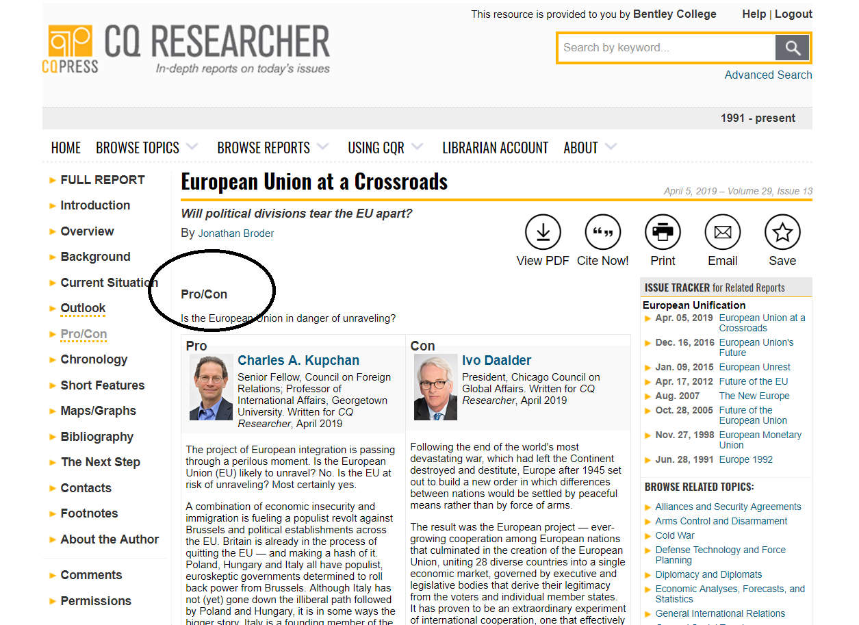 Database of the Month: CQ Researcher – In the Know @ the Bentley Library